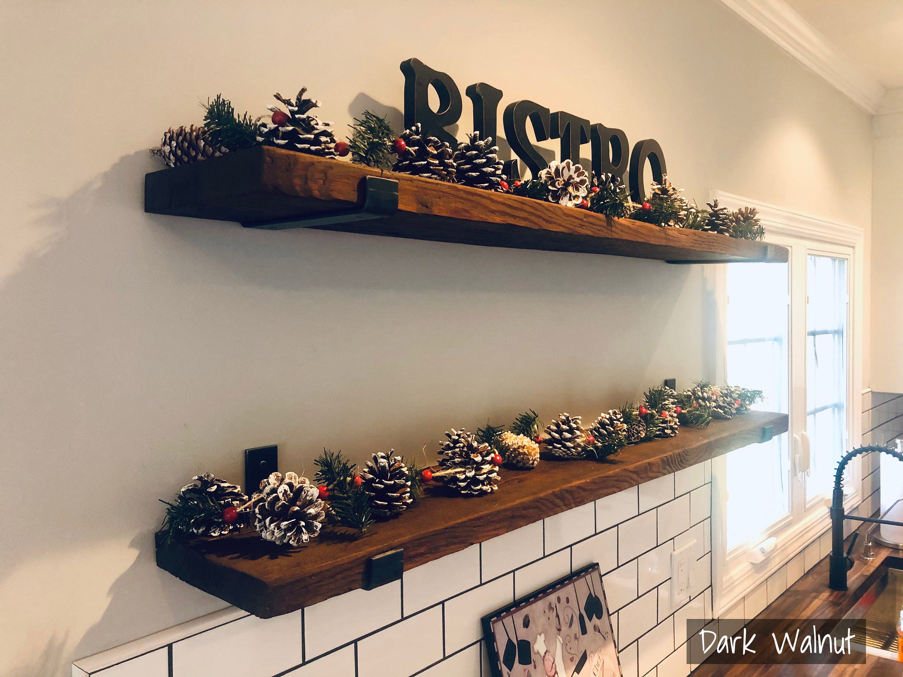 Farmhouse Floating Shelf with Salvaged Steel Hook Brackets – Rustic ...